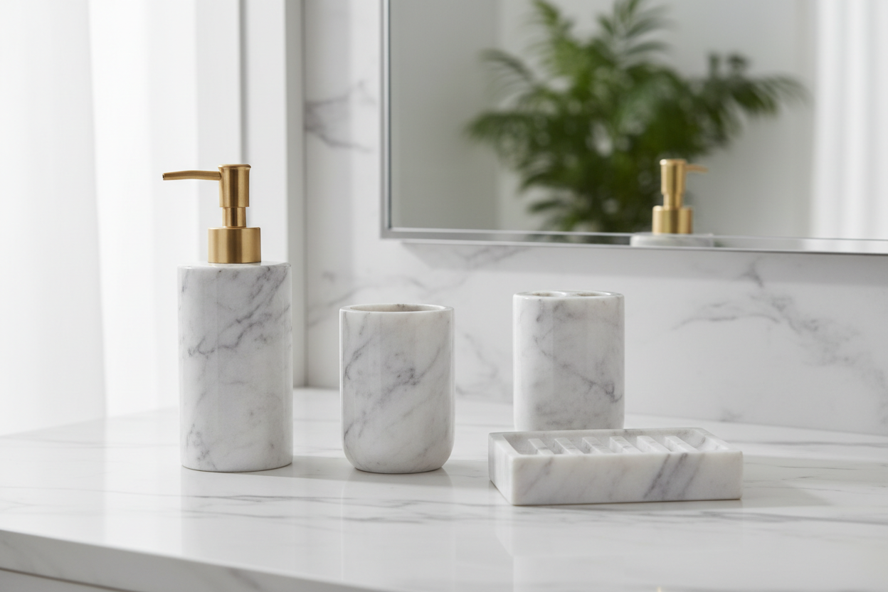 Essential Bathroom Sets | Minimal Marble Bathroom Accessories ...